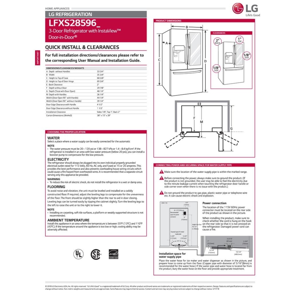 LFXS28596S LG 36 inch French Door Refrigerator Canada Parts - Best Price